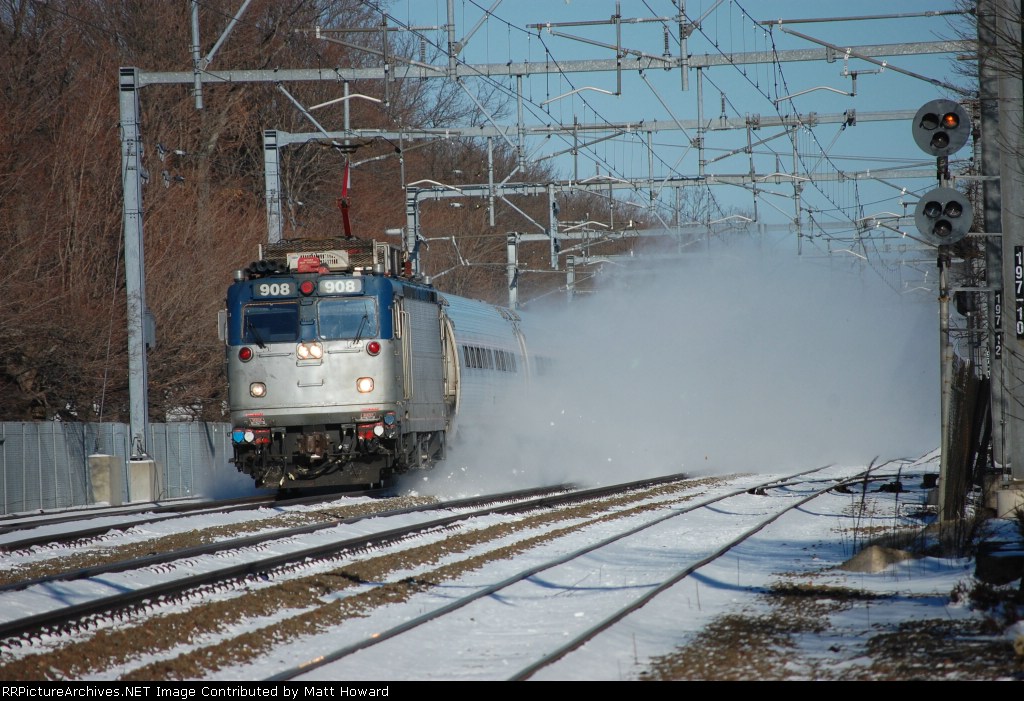 A westbound Amtrak flies west on a bitterly cold New Year's Day.